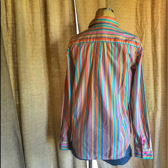 Chadwicks | Tops | Tailored Shirt Button Down Top Colorful Stripes L ...